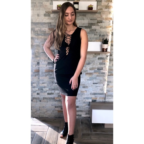 Say What? | Dresses | Deep Vopen Front Sexy Laceup Dress Black | Poshmark